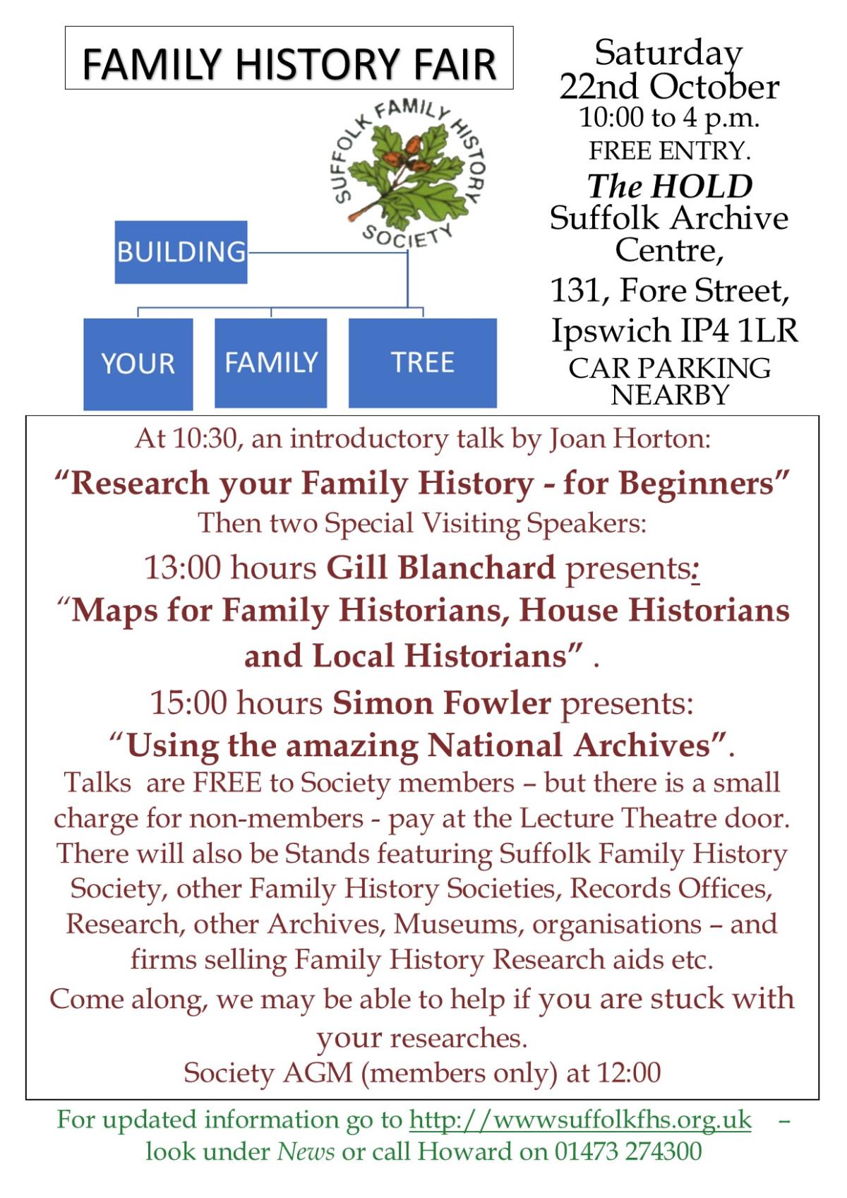 family History Fair, Suffolk Family History Society | Flyer Magazines
